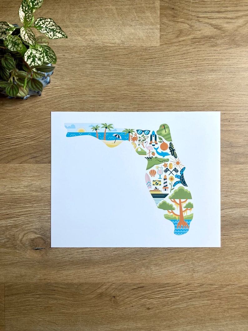Florida State Print, Florida Poster, Florida Illustration, Florida Map ...