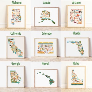 State Print Bundle, Set of Three Map Prints, Home State Wall Art Decor ...