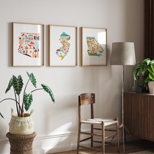 State Print Bundle, Set of Three Map Prints, Home State Wall Art Decor ...