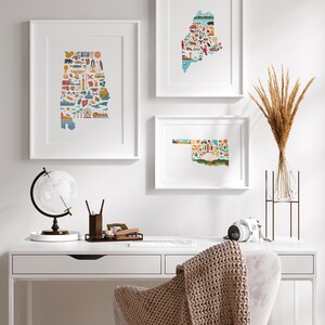 State Print Bundle, Set of Three Map Prints, Home State Wall Art Decor ...