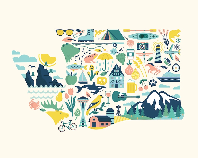 Washington State Print, Washington State Wall Decor, Washington Art ...