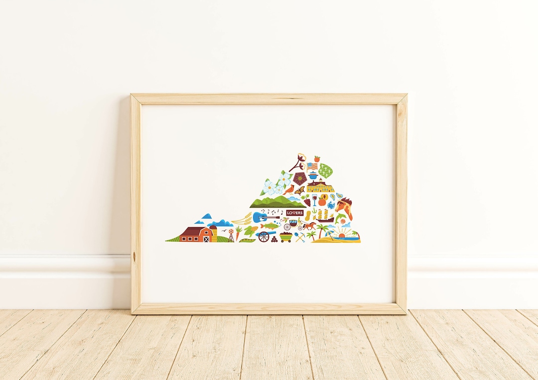 Virginia Art, Virginia Gift, Virginia Map, Home State Print ...