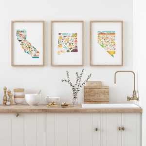 State Print Bundle, Set of Three Map Prints, Home State Wall Art Decor ...