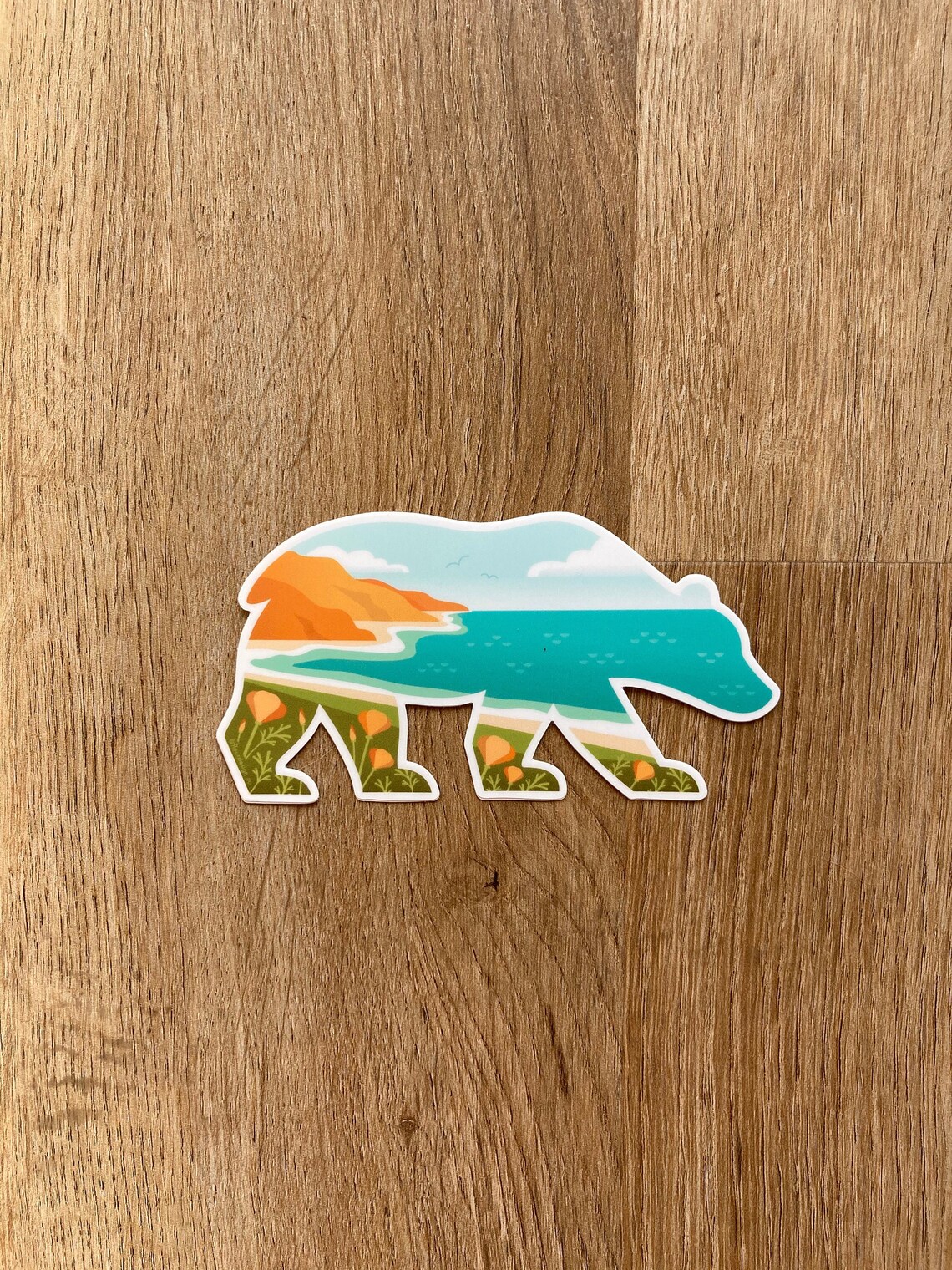 California Bear Vinyl Sticker, California Poppy Sticker, Laptop Sticker ...