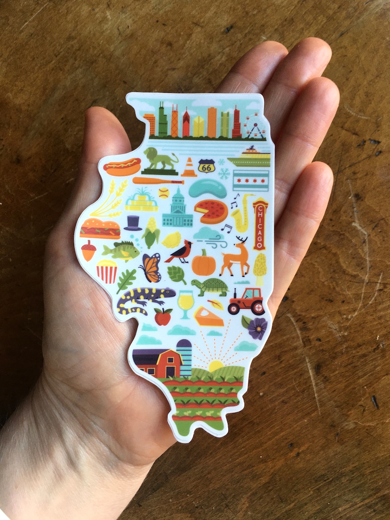 Illinois Sticker, Illinois Decal, State Map Sticker, Waterproof Water ...