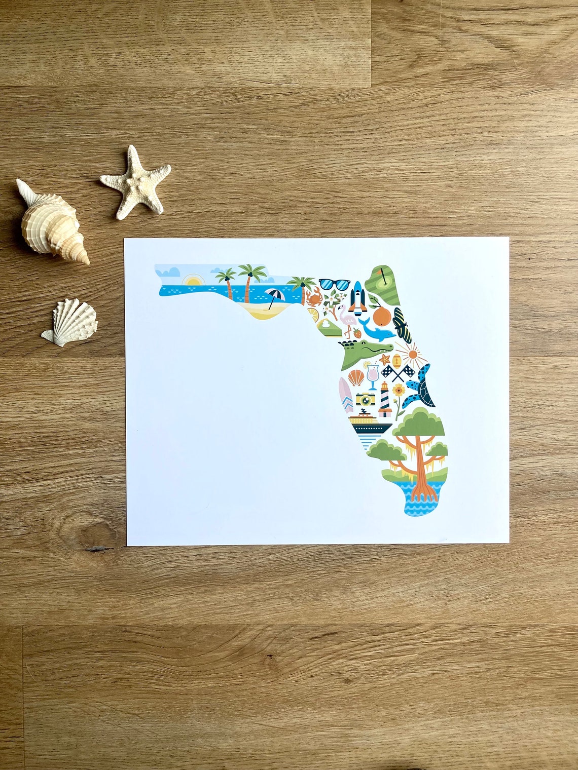 Florida State Print Florida Poster Florida Illustration - Etsy