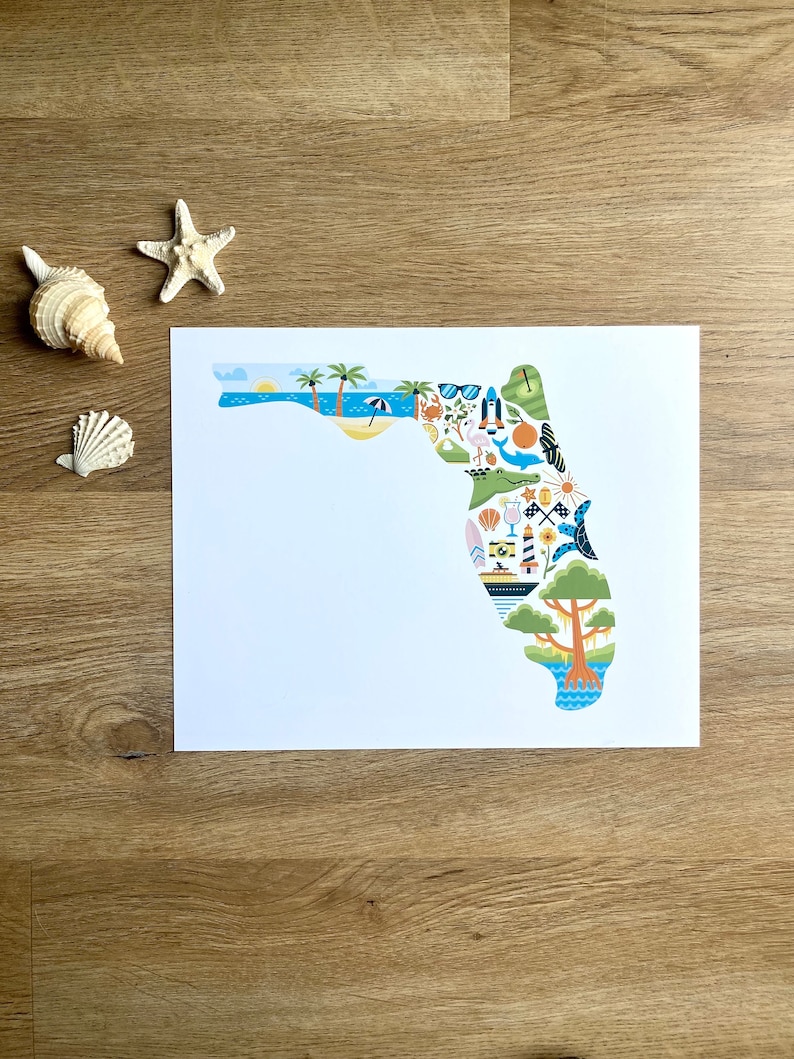 Florida State Print, Florida Poster, Florida Illustration, Florida Map ...