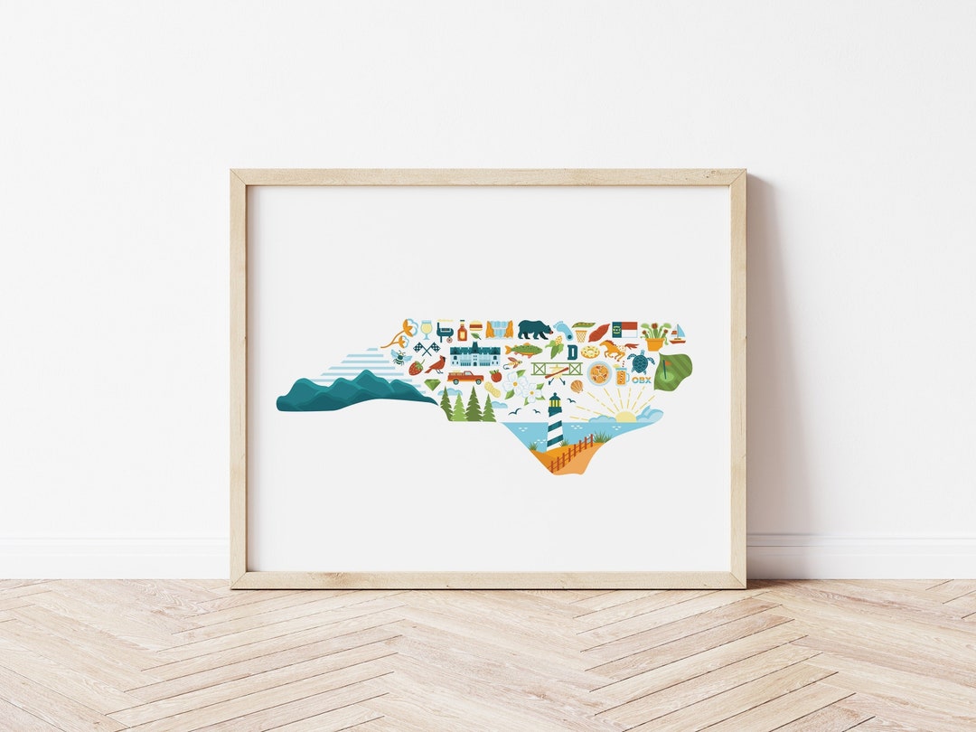 North Carolina Print, North Carolina Wall Decor, Home State Map Poster ...