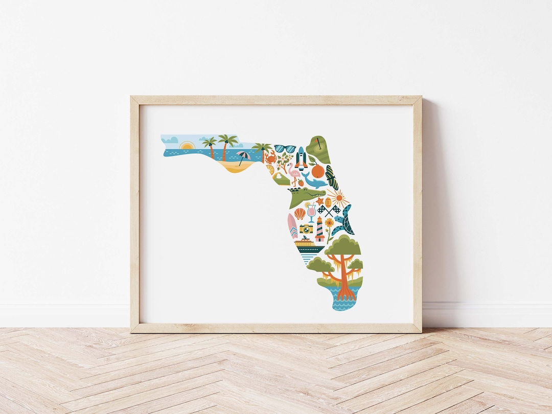 Florida State Print, Florida Poster, Florida Illustration, Florida Map ...