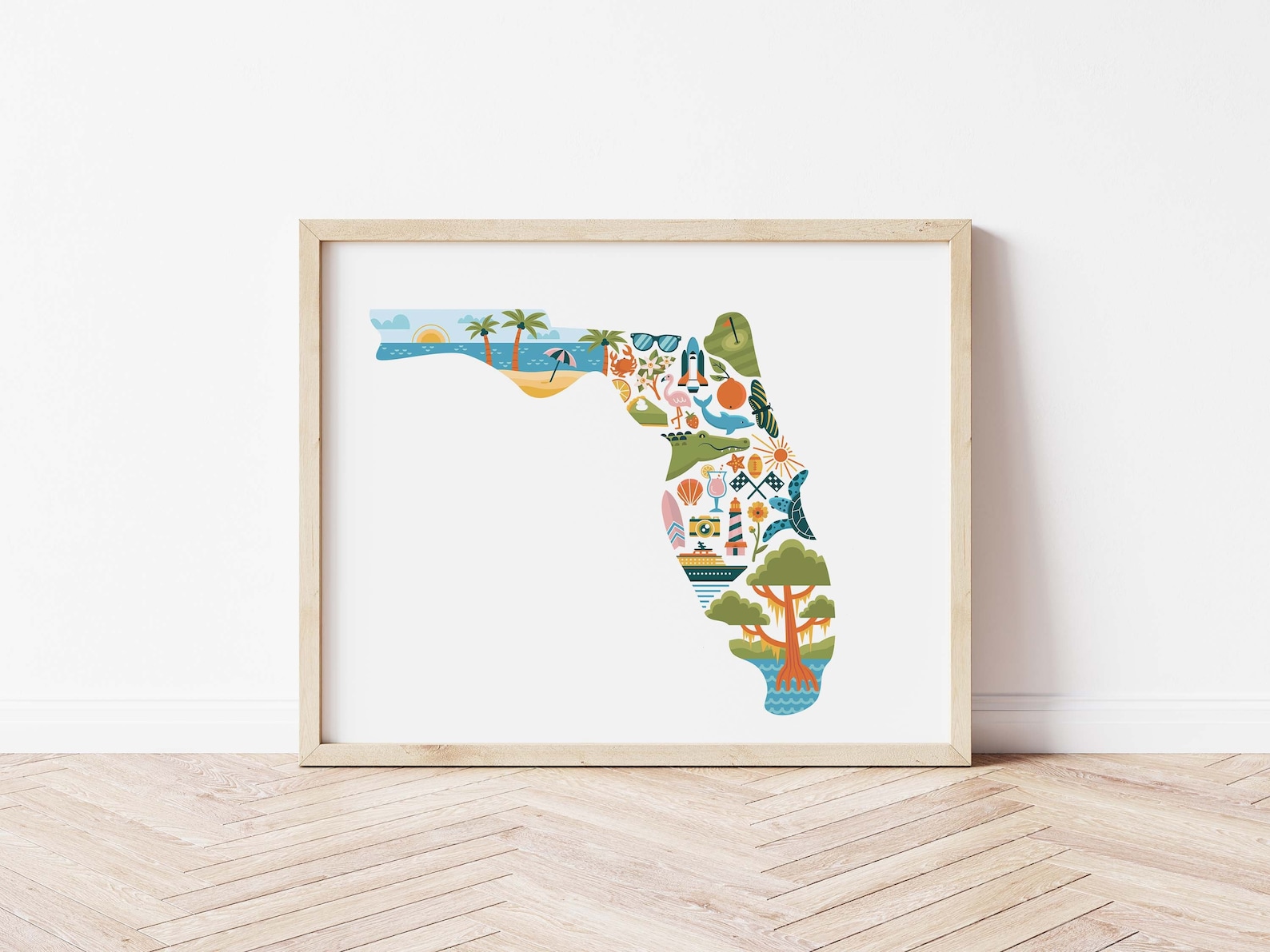 Florida State Print, Florida Poster, Florida Illustration, Florida Map ...