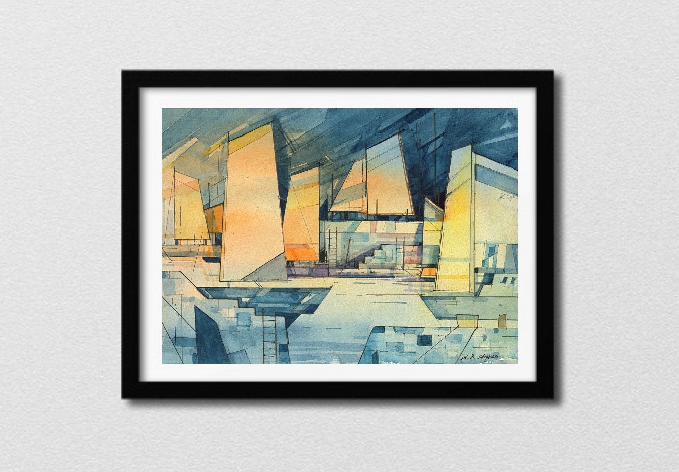 Abstract Harbour Art, Scotland Wall Art, Indigo Harbour, Scotland Print ...