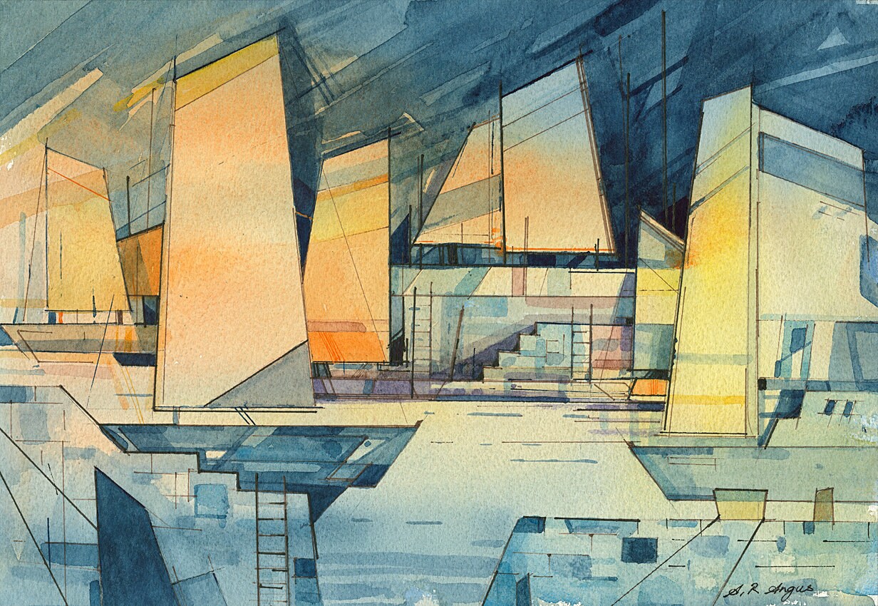 Abstract Harbour Art, Scotland Wall Art, Indigo Harbour, Scotland Print ...