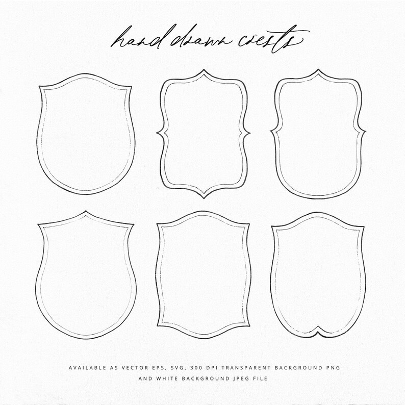 6 Handdrawn Crests, Wedding Crest Frame, Diy Wedding Monogram, Wedding ...