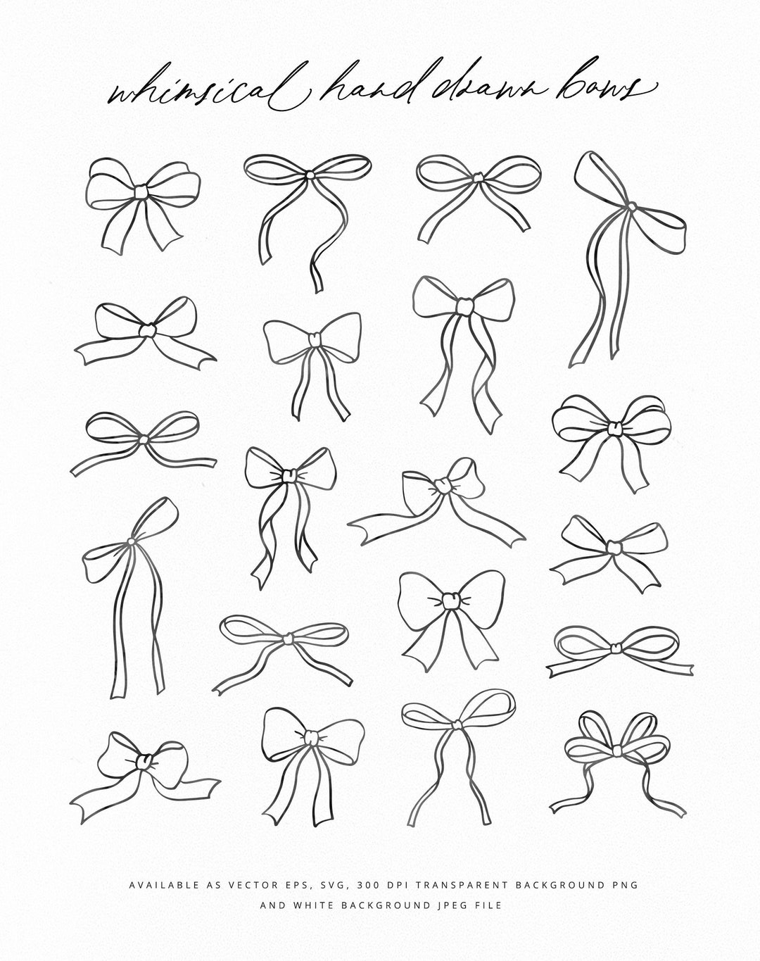 20 Whimsical Bow Illustrations, Wedding Bow Clipart, Christmas Bow Svg ...
