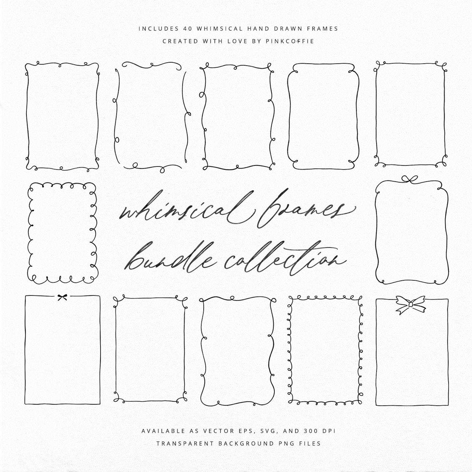 40 Whimsical Frames, Squiggle Borders, Whimsical Wedding Clipart ...