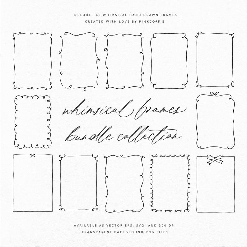40 Whimsical Frames, Squiggle Borders, Whimsical Wedding Clipart ...