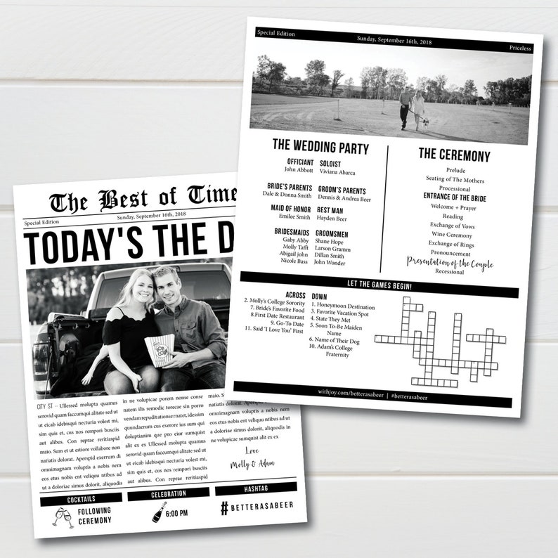 Newspaper Style Wedding Program Digital File - Etsy
