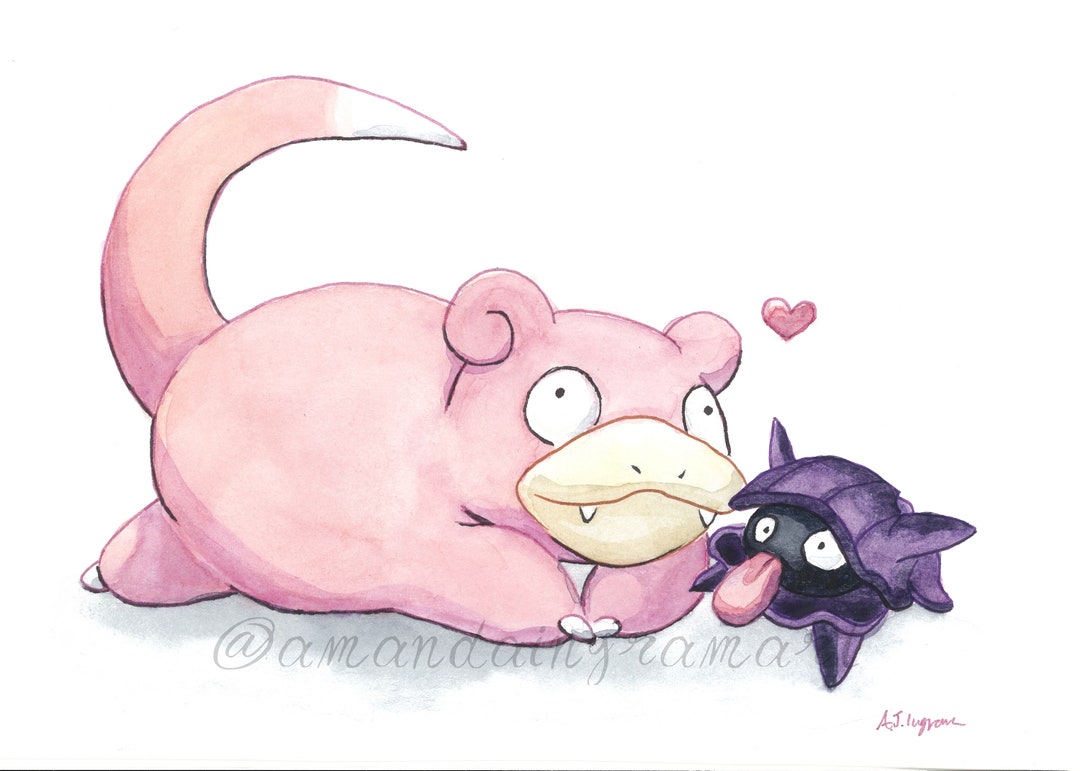 Slowpoke and Shellder, Watercolour Art Print - Etsy