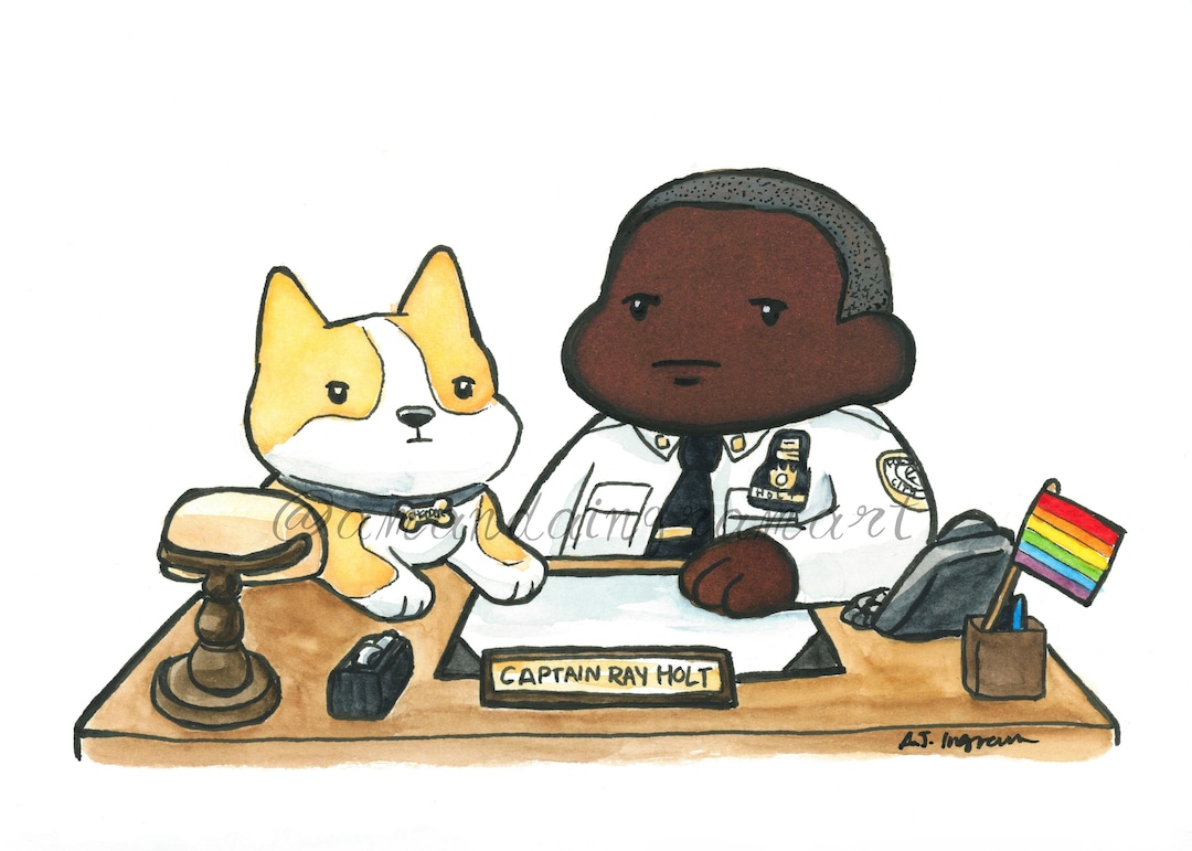 Captain Holt and Cheddar, Watercolour Art Print, Beans Style Caricature ...