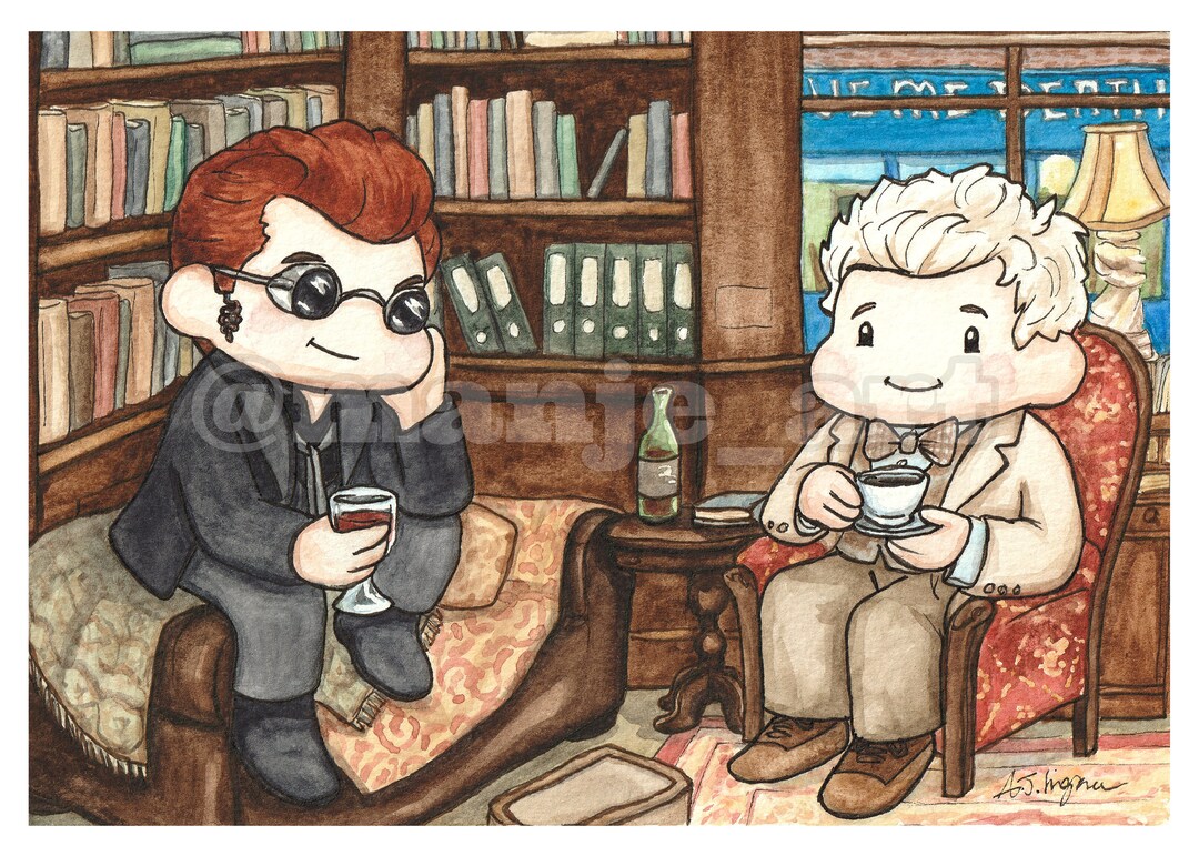 Angel and Demon Art Print, Crowley and Aziraphale - Etsy