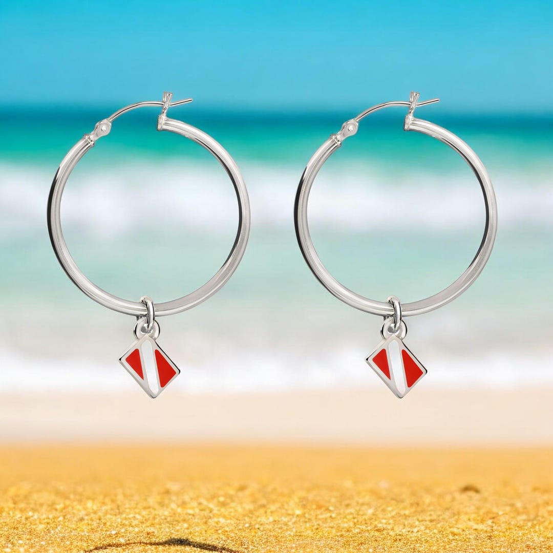 Dive Flag Hoop Earrings Sterling Silver- Scuba Diving Gifts for Women ...