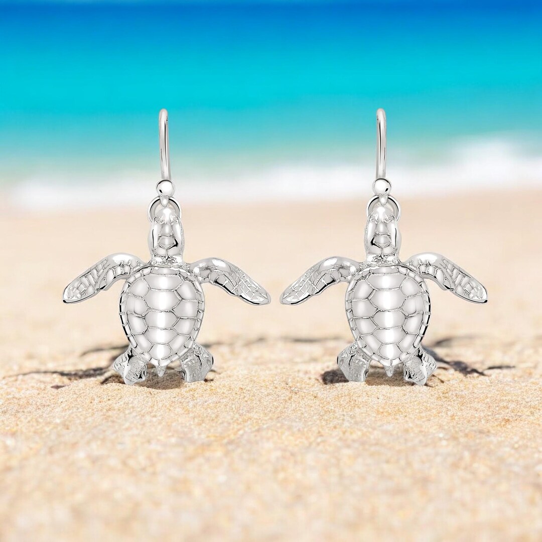Turtle Earrings Sterling Silver- Sea Turtle Drop Earrings, Turtle Gifts ...