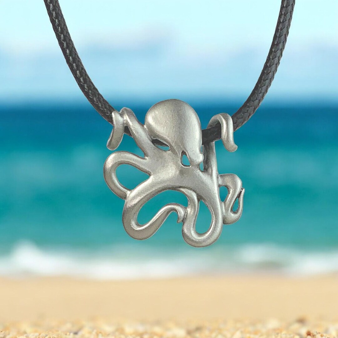 Pewter Octopus Necklace: Ocean Theme Pendant, Braided Cord - Etsy