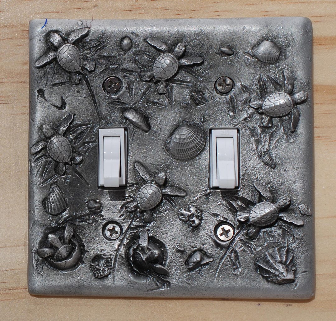Sea Turtle Double Switch Plate: Beachy Pewter Home Decor - Etsy