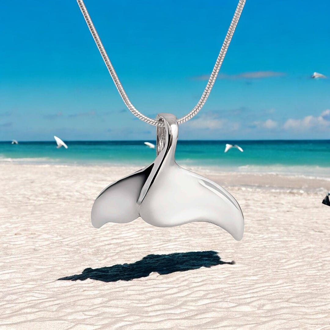 Solid 925 STERLING Silver Whale Tail Necklace. Whale Fluke Necklace ...