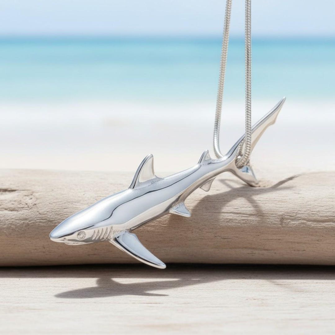 Blue Shark Sterling Silver Necklace: Ocean Jewelry - Etsy