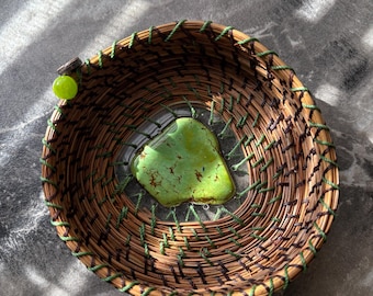 Handmade Pine Needle Basket + Wood Bottom - Etsy