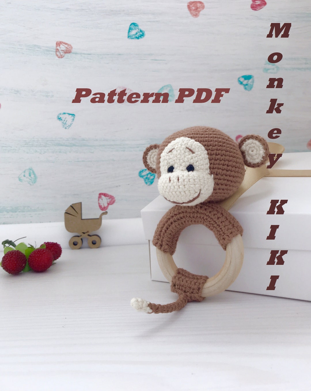 Crochet Monkey Pattern PDF, Rattle Monkey, Organic Baby Toys, Teether ...