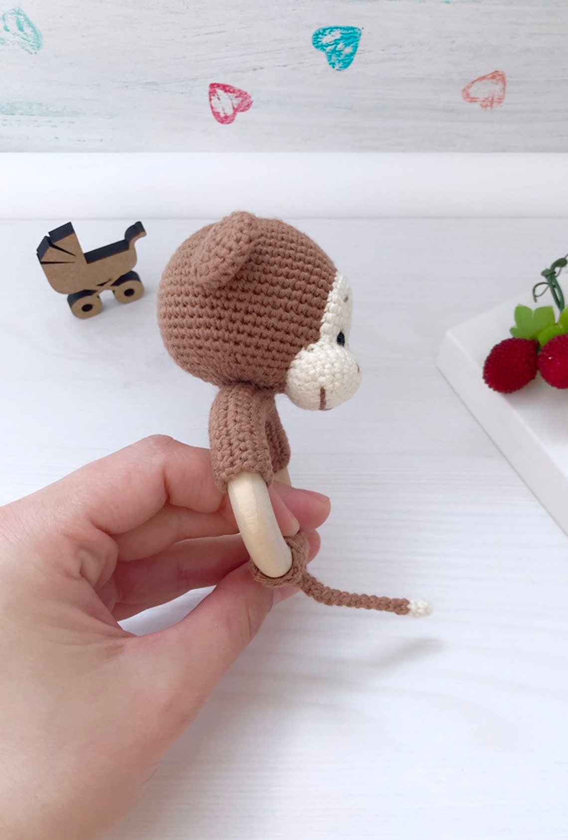 Crochet Monkey Pattern PDF, Rattle Monkey, Organic Baby Toys, Teether ...