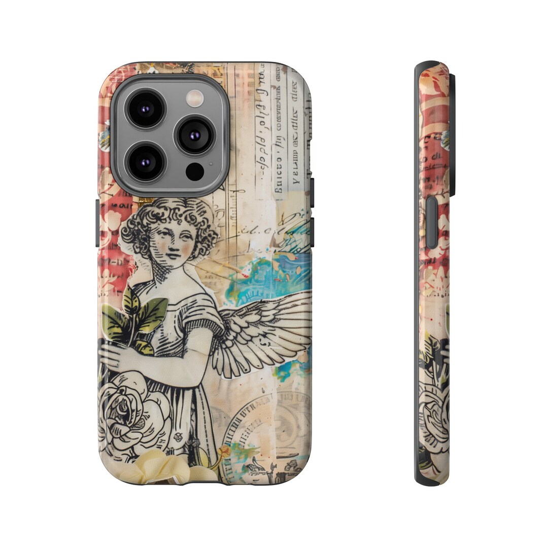 Vintage Angel Art Phone Case, Floral and Script Design, Elegant ...