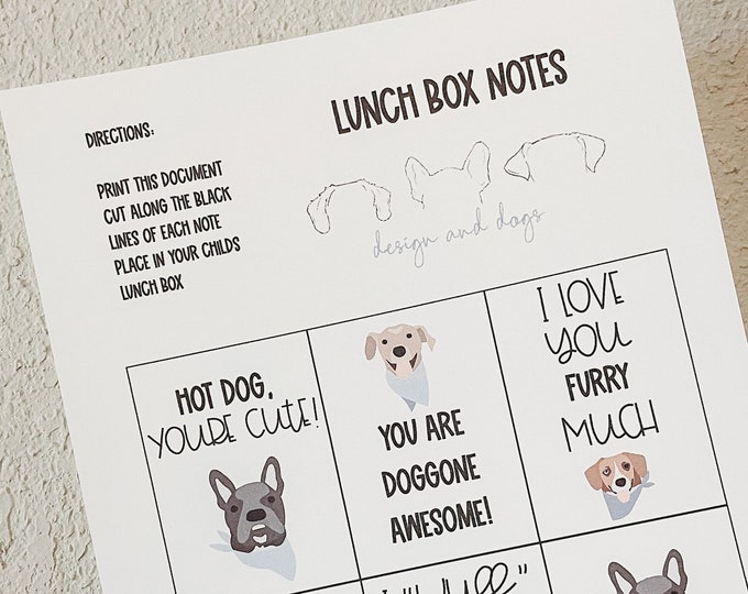 Puppy Lunch Box Notes | Digital Download Lunch Notes | Printable Notes ...