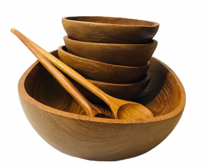 Teakwood Vintage Dolphin Salad Bowl Set Oval Unique Rare Set MCM - Etsy