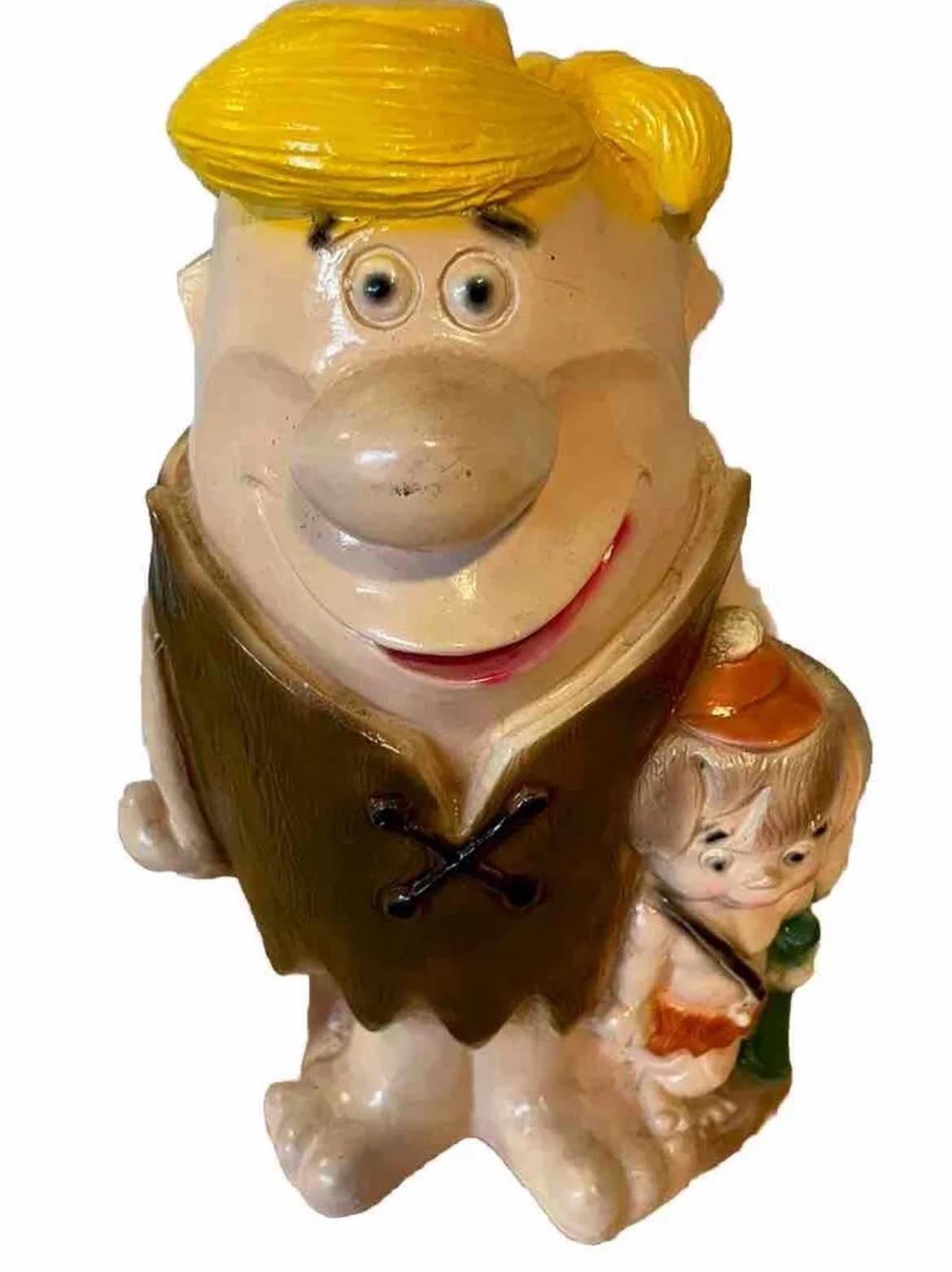 Barney Rubble Vintage Ceramic Plaster Barney Flintstone Bank & Bam Bam ...