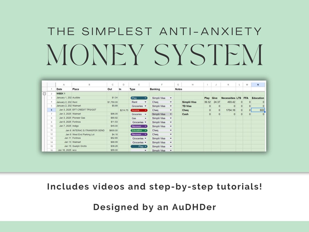 Anti-anxiety Money Spreadsheet | Simple Percent Based Finance System ...