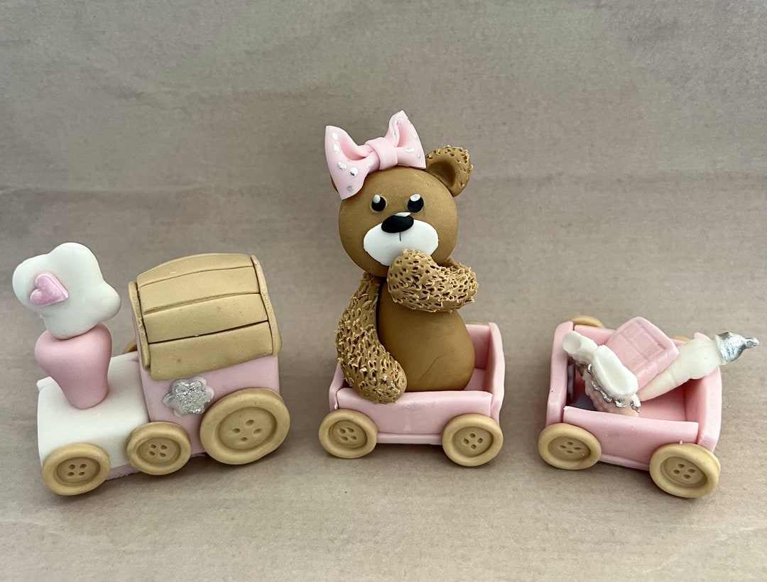 Baby Fondant Sugar Figure Baby Shower Cake Decoration Bear Train Topper ...