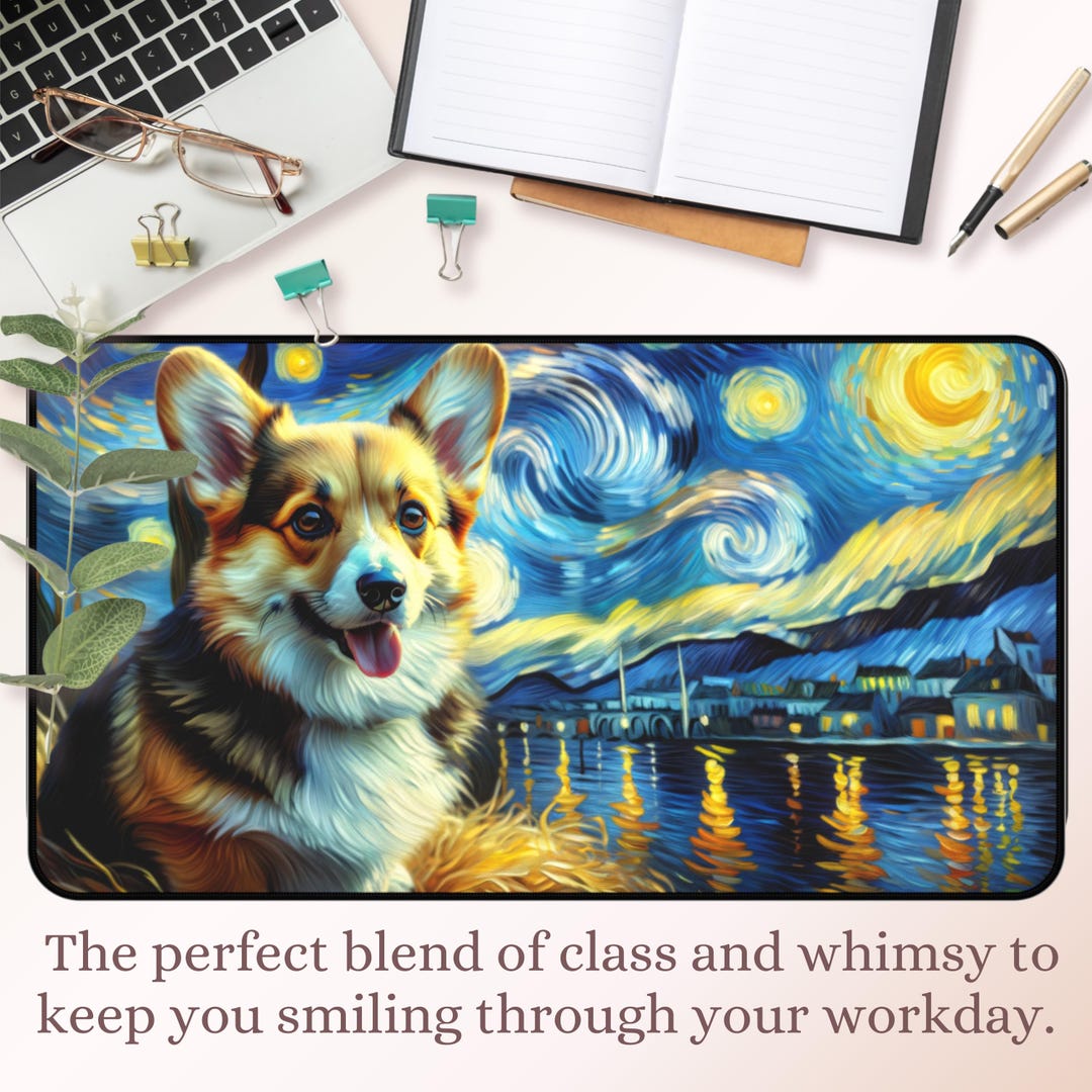 Impressionist Corgi Desk Mat: Van Gogh Style Office Decor - Etsy