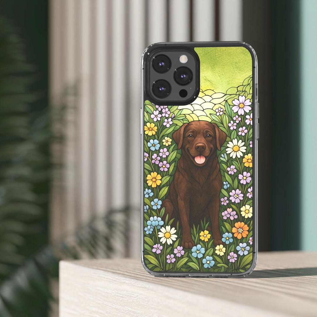 Floral Chocolate Lab Stained Glass Phone Case: Dog Lover Gift - Etsy