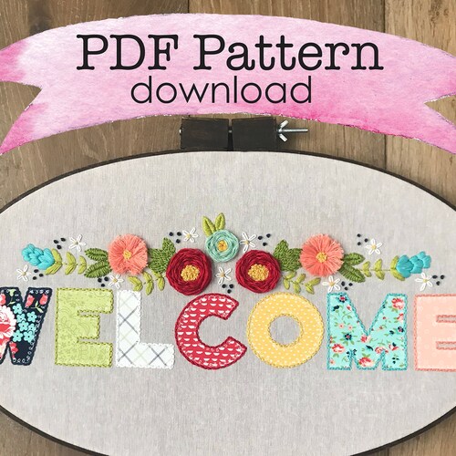 Downloadable PDF Embroidery Pattern Welcome Embroidery | Etsy