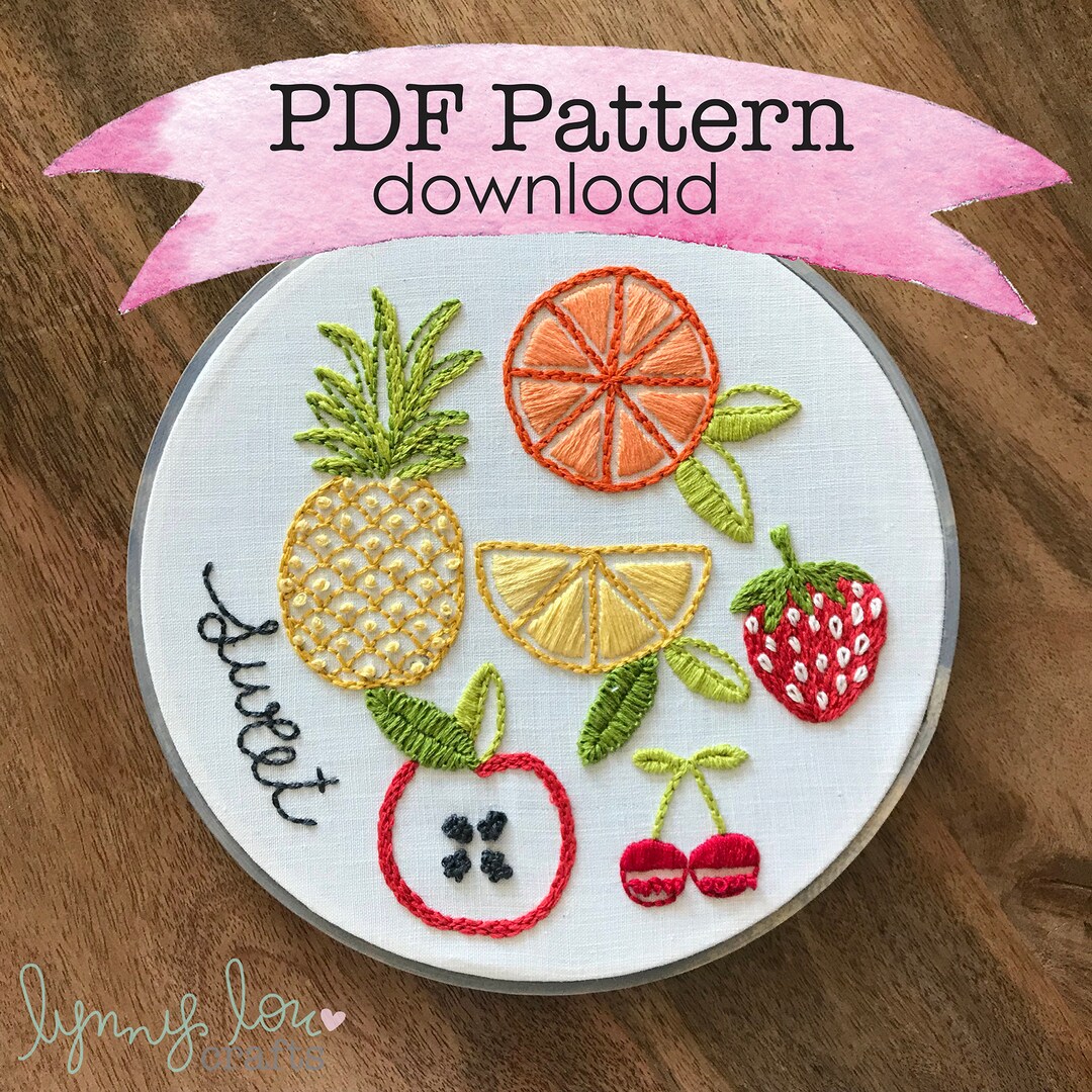 Downloadable PDF Embroidery Pattern, Fruit Basket, Embroidery Design ...