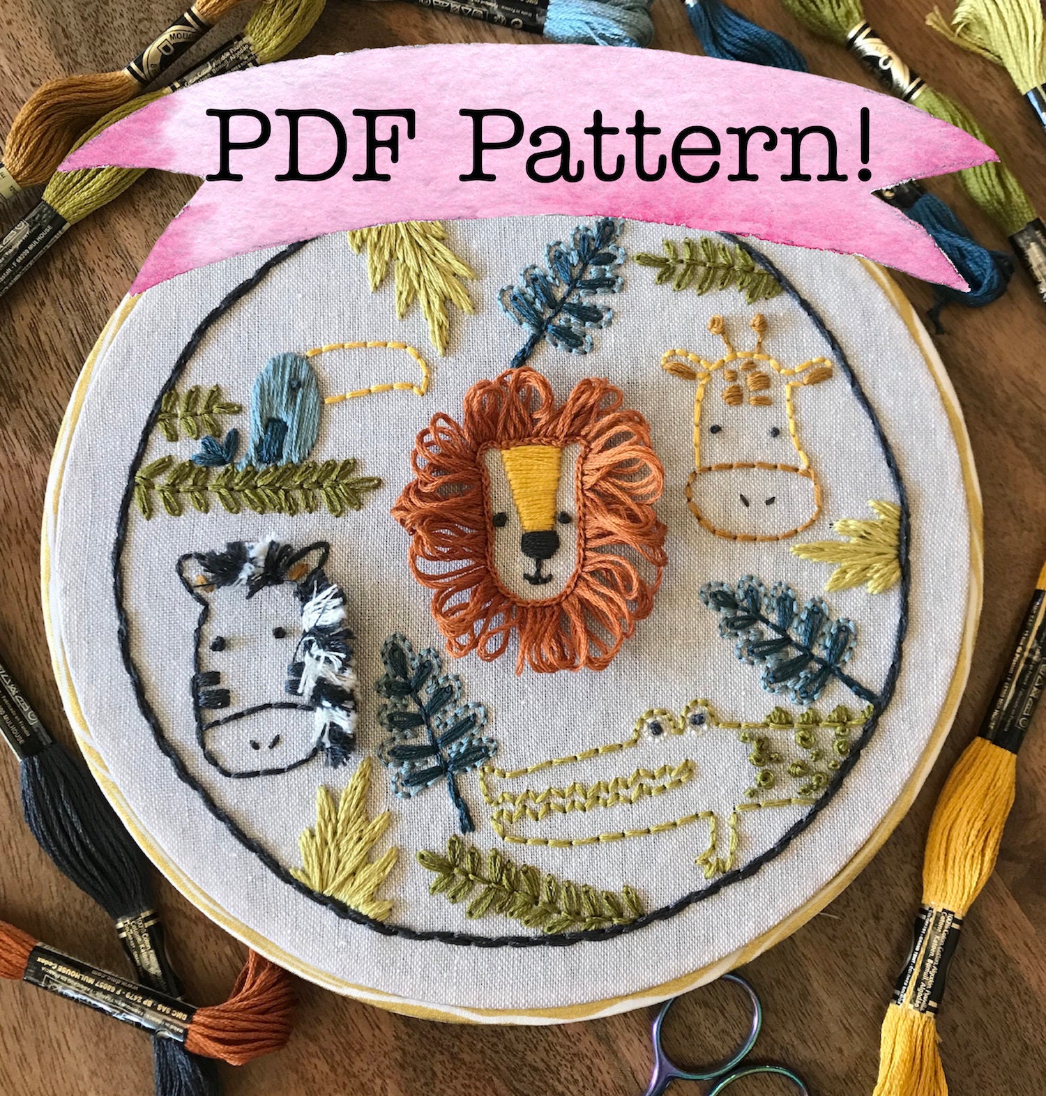 Safari Animal Hand Embroidery Pattern - Etsy