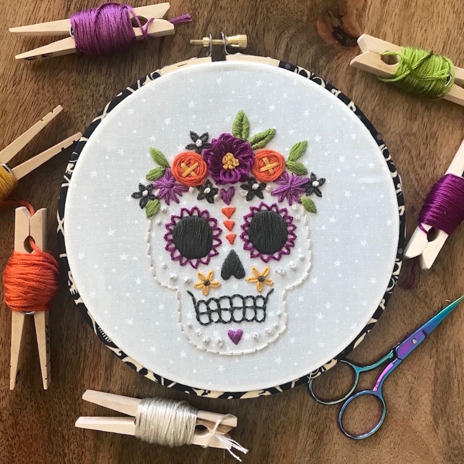 Embroidery PDF Pattern Halloween Sugar Skull Embroidery - Etsy