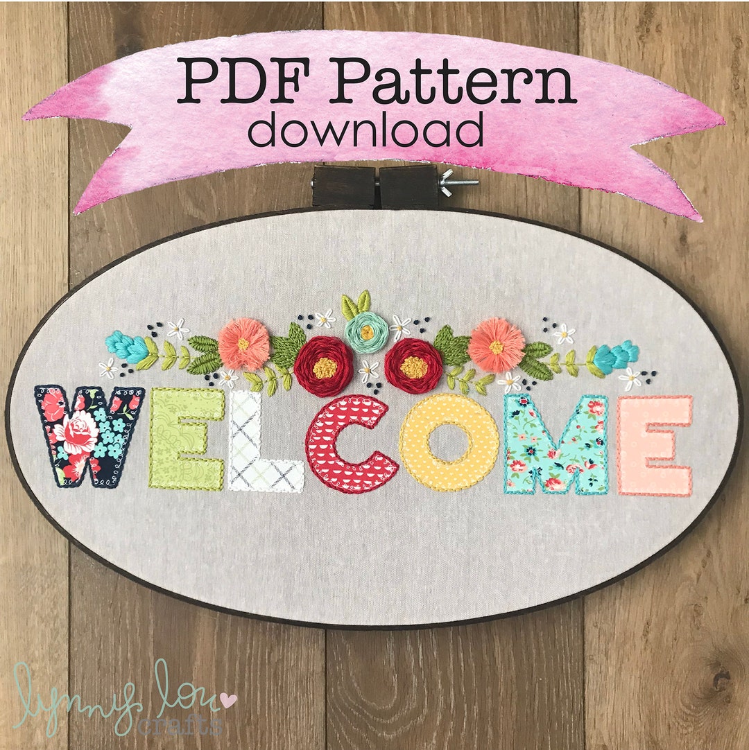 Downloadable PDF Embroidery Pattern, Welcome, Embroidery Design, Hoop ...