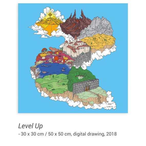 Level Up digital drawing colorful fantasy landscape | Etsy