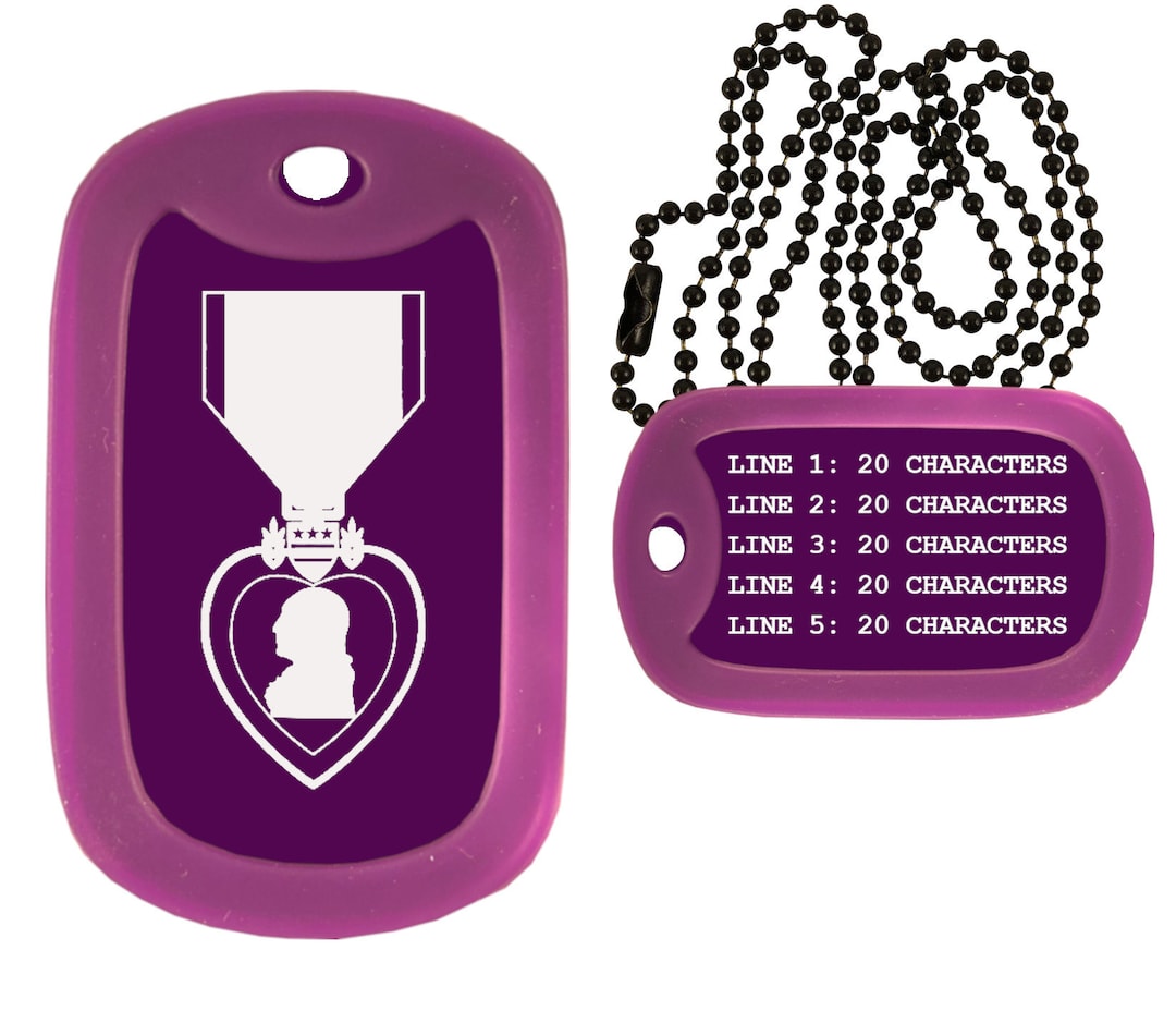 Purple Heart Dog Tag Necklace - Custom Engraved Military Style Dog Tag ...