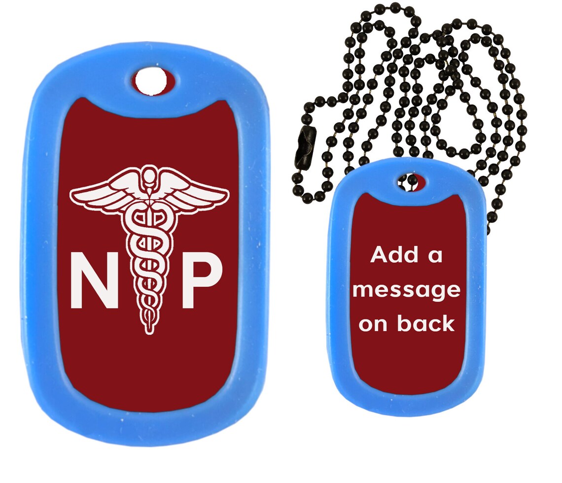 Nurse NP Dog Tag Necklace - Custom Engraved Caduceus Dog Tag Necklace ...