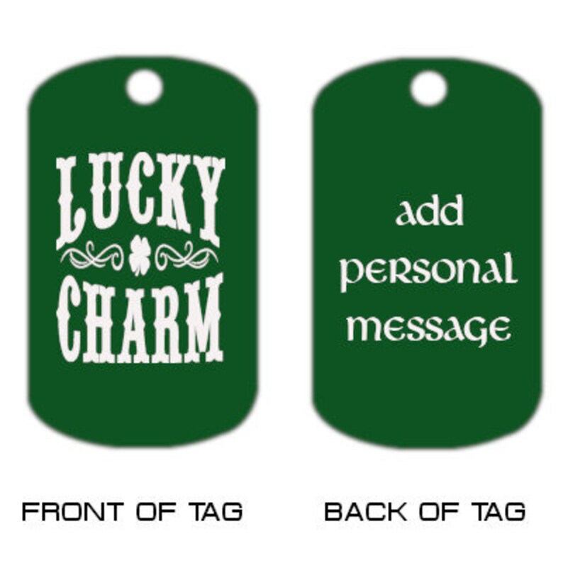 Lucky Charm Dog Tag Necklace Custom Engraved - Personalized Necklace of ...